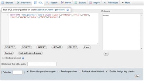 creating a name generator using php and mysql
