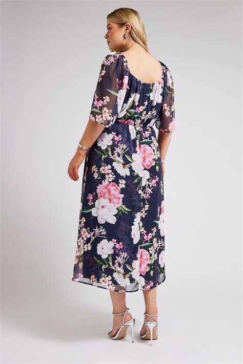 Yours London Plus Size Navy Blue Floral Print Maxi Dress Yours Clothing