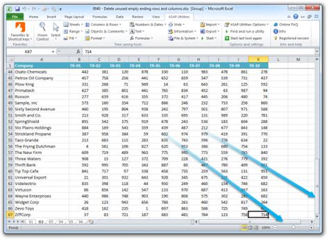 asap utilities for excel sheets delete unused empty ending rows