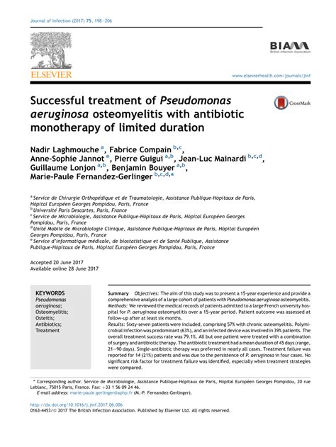 Pdf Successful Treatment Of Pseudomonas Aeruginosa Osteomyelitis With