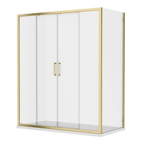 Toreno Brushed Brass 1400 X 900mm Double Sliding Door Shower Enclosure