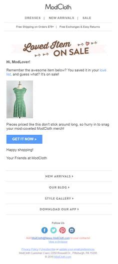 wishlist email from missguided with product recommendations and coupon