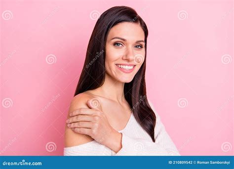 Portrait Of Young Lovely Pretty Good Looking Girl Touck Naked Shoulder