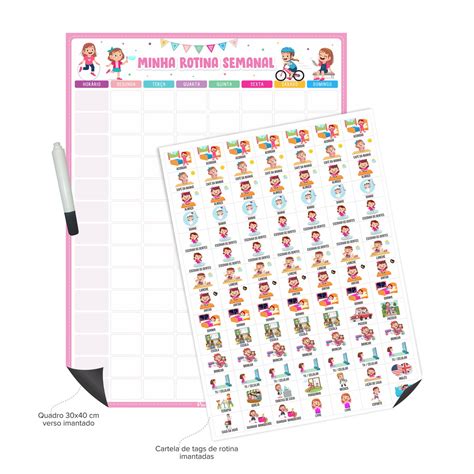 Quadro Educativo Infantil 98 Rotinas Padrão Imantado Elo7