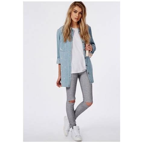 Ripped Knee Leggings Grey Marl £15 Liked On Polyvore Featuring Outfit