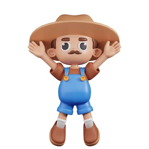 Premium Psd 3d Character Farmer Jumping Celebration Pose