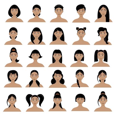 Premium Vector Set Of Womens Hairstyles Beautiful Young Brunette