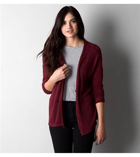 Aeo Feather Light Cardigan Burgundy American Eagle Outfitters
