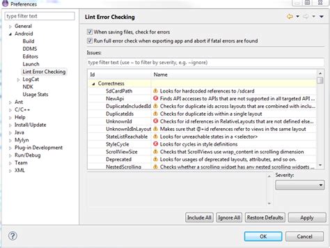 ignore several warnings in android lint stack overflow