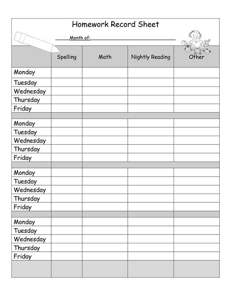 free printable homework templates