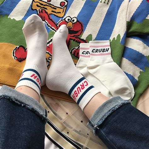 Itgirl Shop Aesthetic Clothing Crush Letter Print Stripes Socks