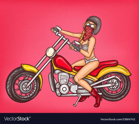 Pop Art Sexy Biker Girl Sitting On A Royalty Free Vector