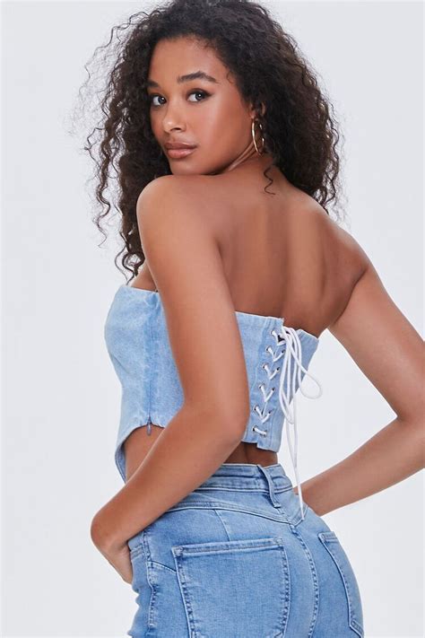 Lace Up Denim Tube Top