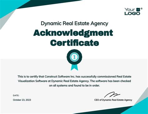Real Estate Commissioning Certificate Template