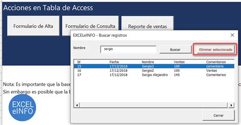 eliminar registros de base de access desde excel usando sql query vba