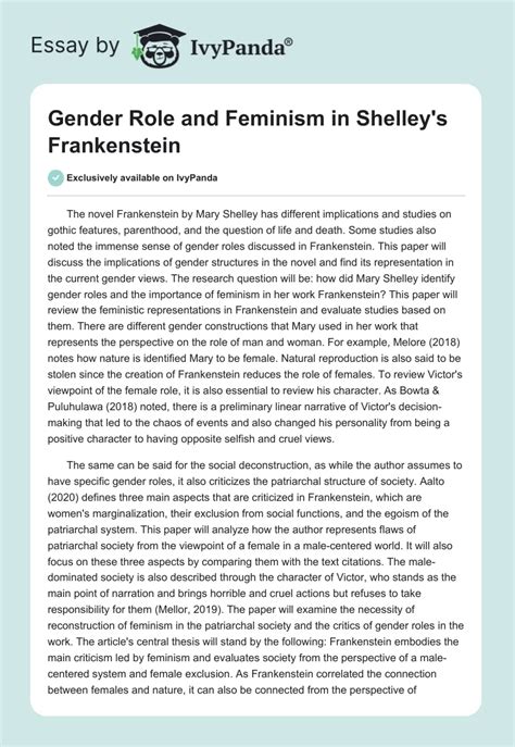 Gender Role And Feminism In Shelleys Frankenstein Essay Example