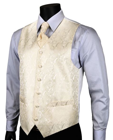 Ve06 Beige Yellow Paisley Top Design Wedding Men 100 Silk Waistcoat