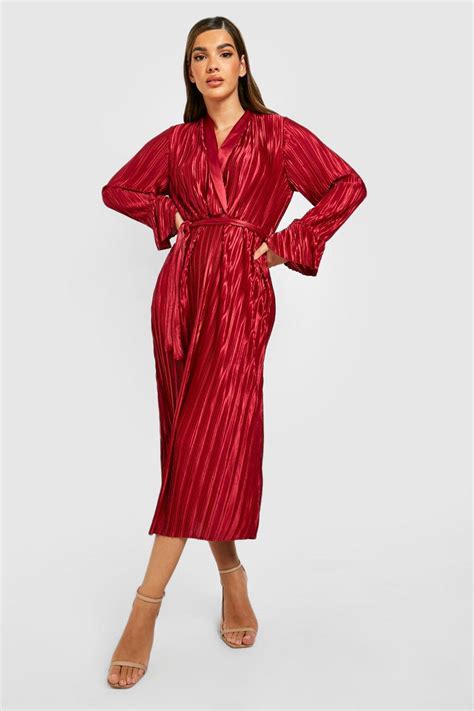 Womens Premium Plisse Wrap Midi Dress Boohoo Uk