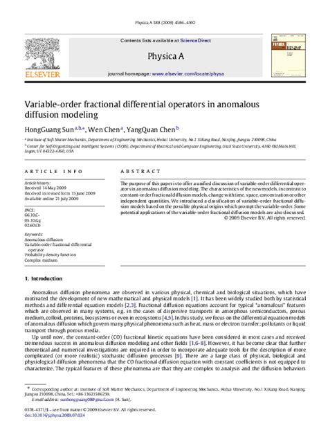Pdf Variable Order Fractional Differential Operators In Anomalous