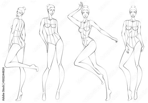 Female Ten Heads Figure Poses Template Croquis For Fashion Design
