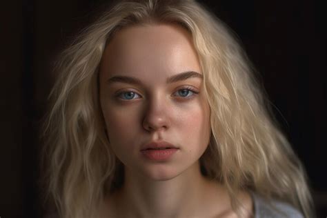 Premium Photo A Woman With Blonde Hair And Blue Eyes Looks Into The