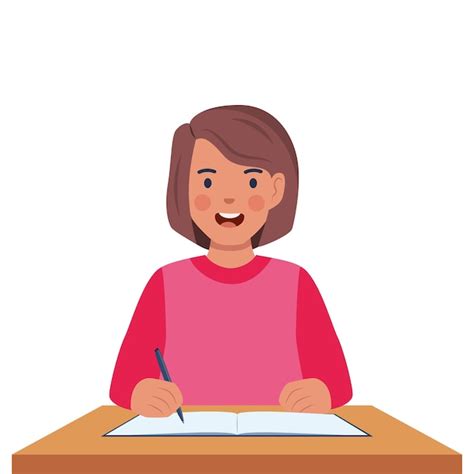 Premium Vector Primary School Girl Pupil Sit At Desk Elementary