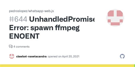 unhandledpromiserejectionwarning error spawn ffmpeg enoent · issue