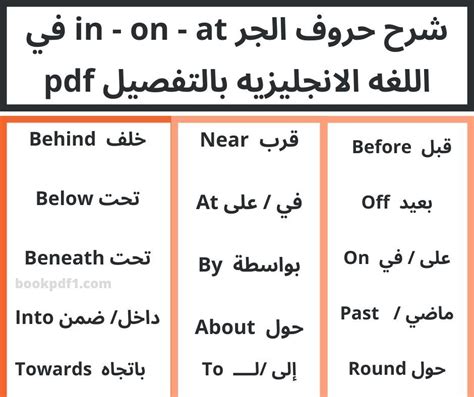 شرح حروف الجر In On At في اللغه الانجليزيه بالتفصيل Pdf Bookpdf1