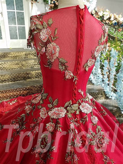 Red Ball Gown Bridal Dress Train Prom Party Dress For Sale • Tpbridal