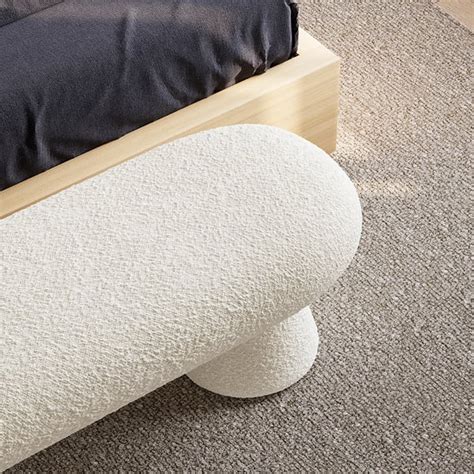 Modern White Boucle Bedroom Bench Upholstered Long Bench With 2 Legs Homary