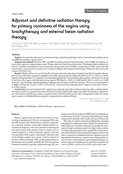 Pdf Adjuvant And Definitive Radiation Therapy For Primary Carcinoma