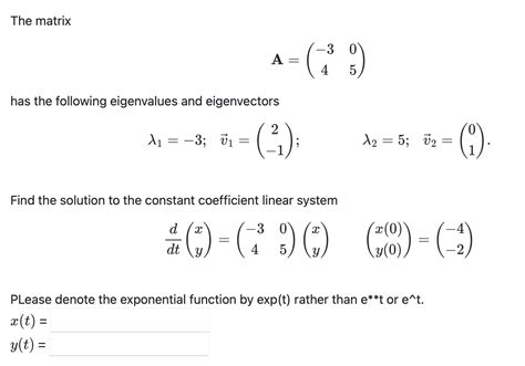 Solved The Matrix A −3405 Has The Following Eigenvalues