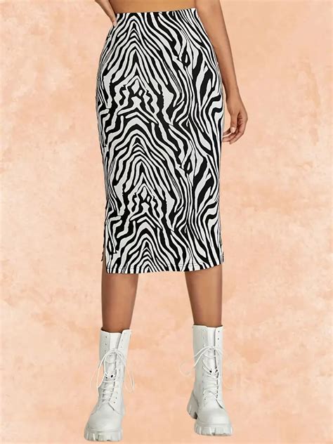 Zebra Print Split Slim Skirt Casual High Waist Skirt Spring Temu