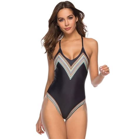 High Cut One Piece Swimsuit Striped Print Swimwear Women Open Back