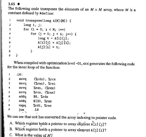 solved 3 65 the following code transposes the elements of an