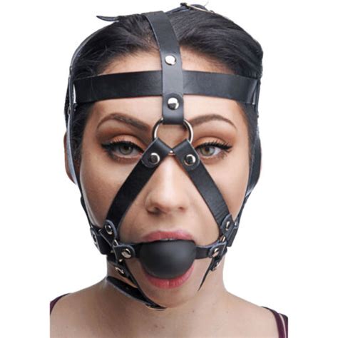 Leather Head Harness With Ball Gag Bdsm Bondage Restraint Gear