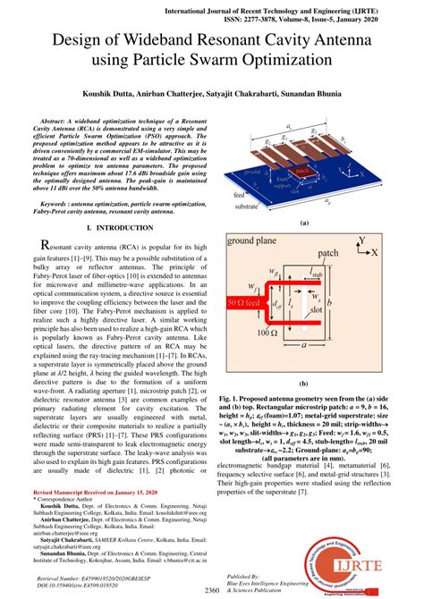 pdf design of wideband resonant cavity antenna using particle swarm