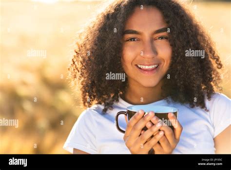 Beautiful Happy Mixed Race African American Girl Teenager Female Young