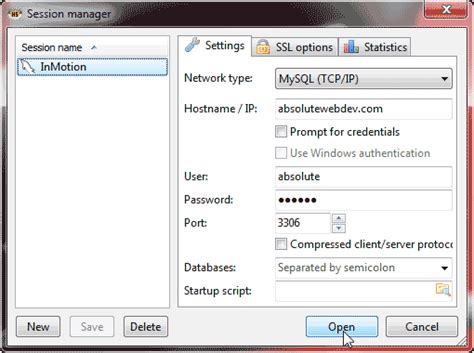 connect to mysql with heidisql inmotion hosting