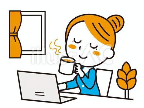 リモートワークで休憩する女性イラスト No 1984137｜無料イラスト・フリー素材なら「イラストac」
