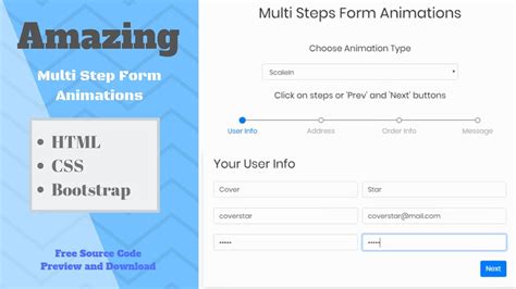bootstrap multi step form animations with css switch form s animation