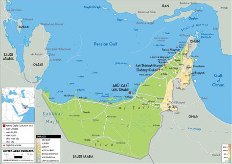 Large Size Physical Map Of The United Arab Emirates Worldometer 63630