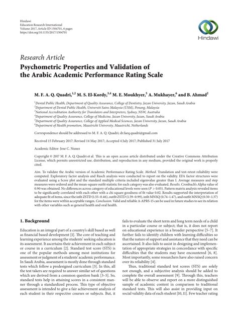 Pdf Psychometric Properties And Validation Of The Arabic Academic