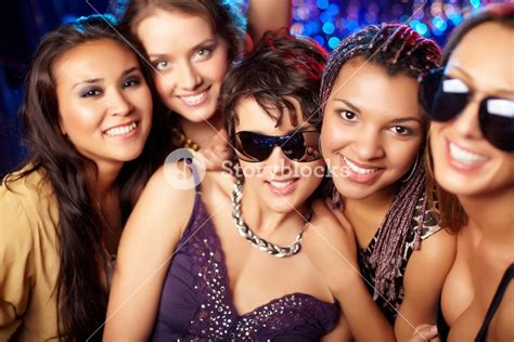 Close Up Shot Of Group Of Partying Girls Having Fun Royalty Free Stock