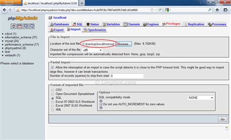 backup and restore database on mysql using phpmyadmin