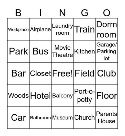 Sex Places Bingo Card