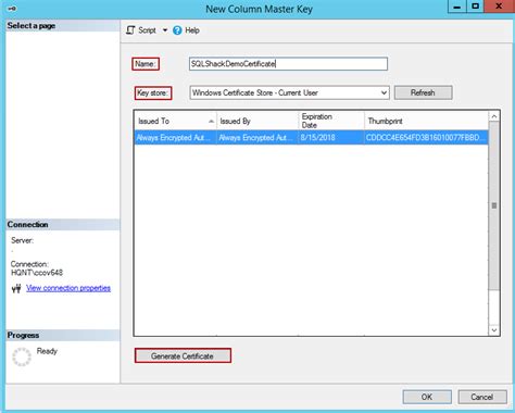 how to configure always encrypted in sql server 2016 using