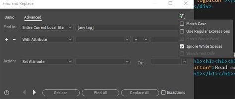 find and replace text tags and attributes