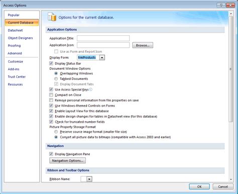 ms access 2007 automatically start up a form when database is opened