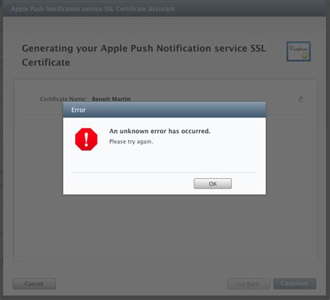 iphone unknown error while generating a push notification certificate